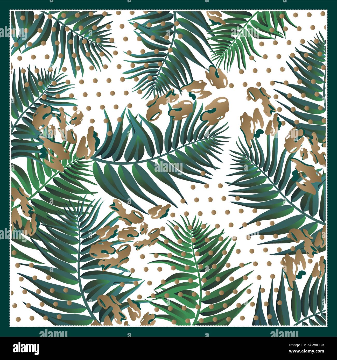 Silk scarf with palm leaves on grunge background with leopard spots ...