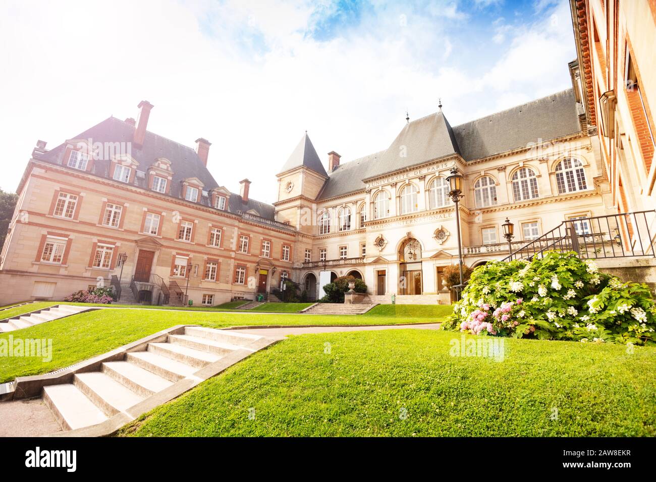 Paris, Cite Universitaire University building entrance stairs on the ...