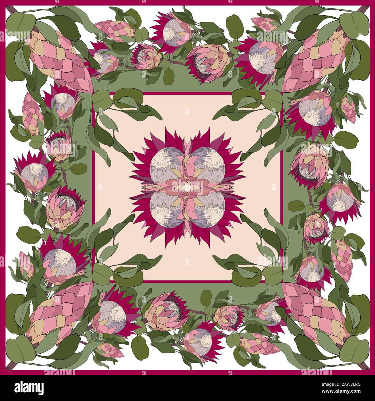 Colorful silk scarf with flowering proteas Stock Vector Image & Art - Alamy