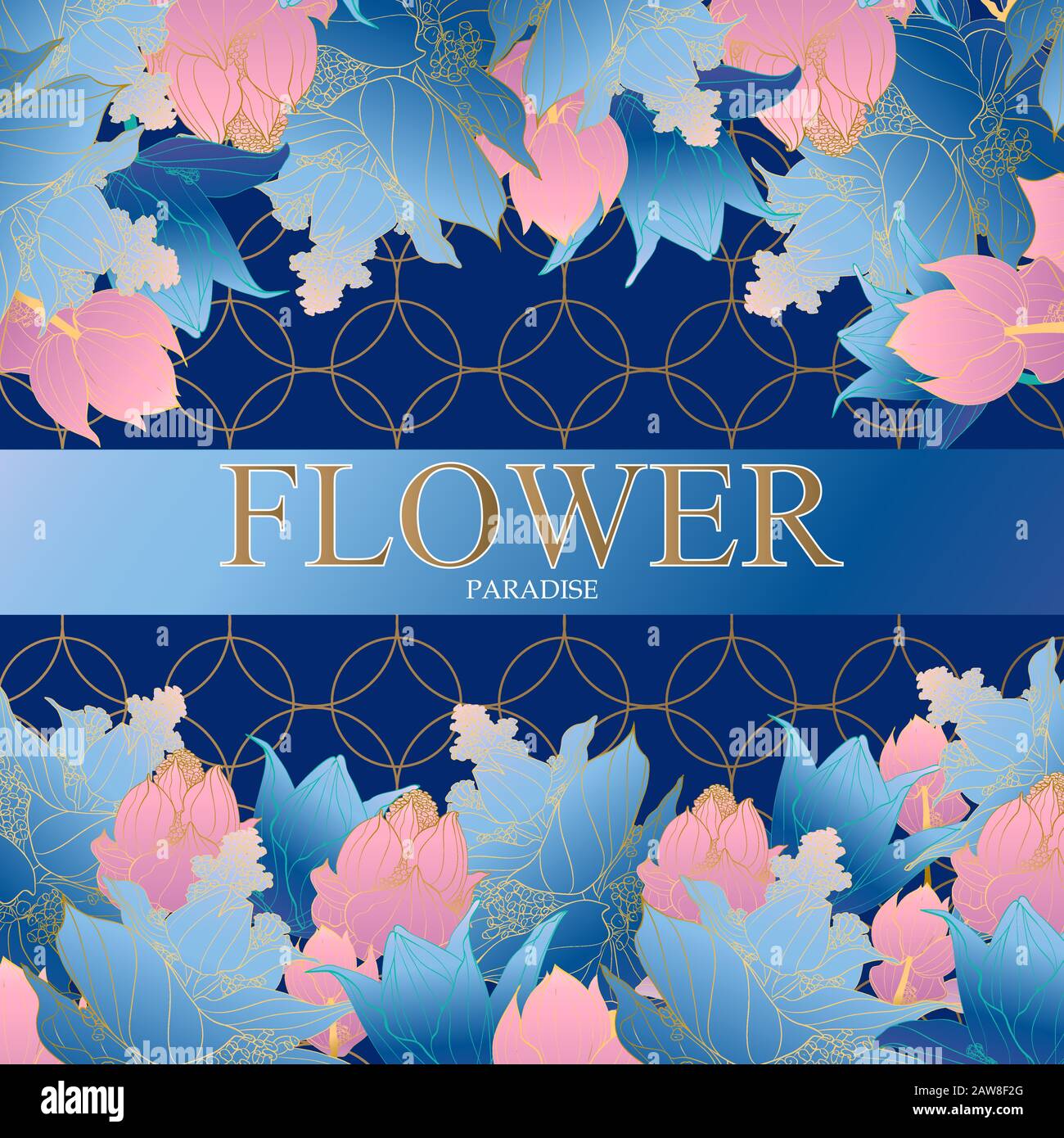 Abstract design incorporating a gold hexagon with text flower paradise ...