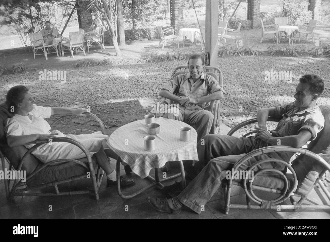 Convalescent Bandung (Dago Hill) Soldiers relax in rattan chairs Date ...