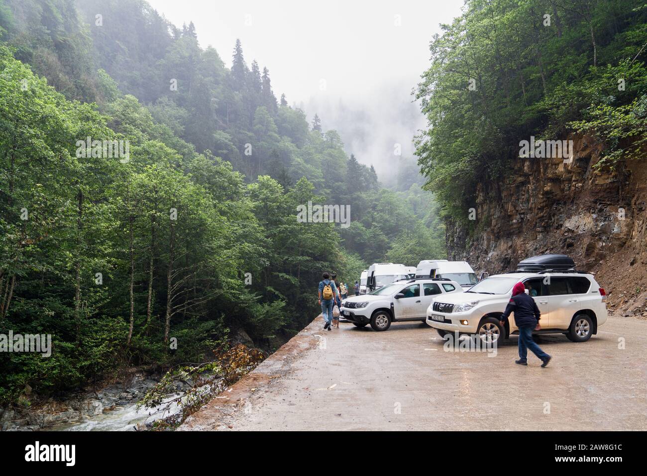 Camlihemsin, Rize/ Turkey - August 06 2019: Palovit Waterfall in summer ...