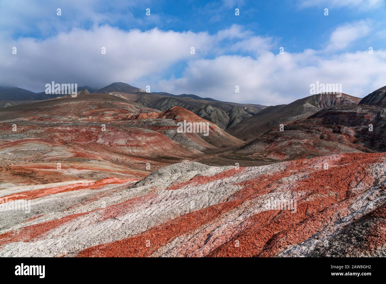 Striped red mountains landscape, the beauty of nature Stock Photo - Alamy