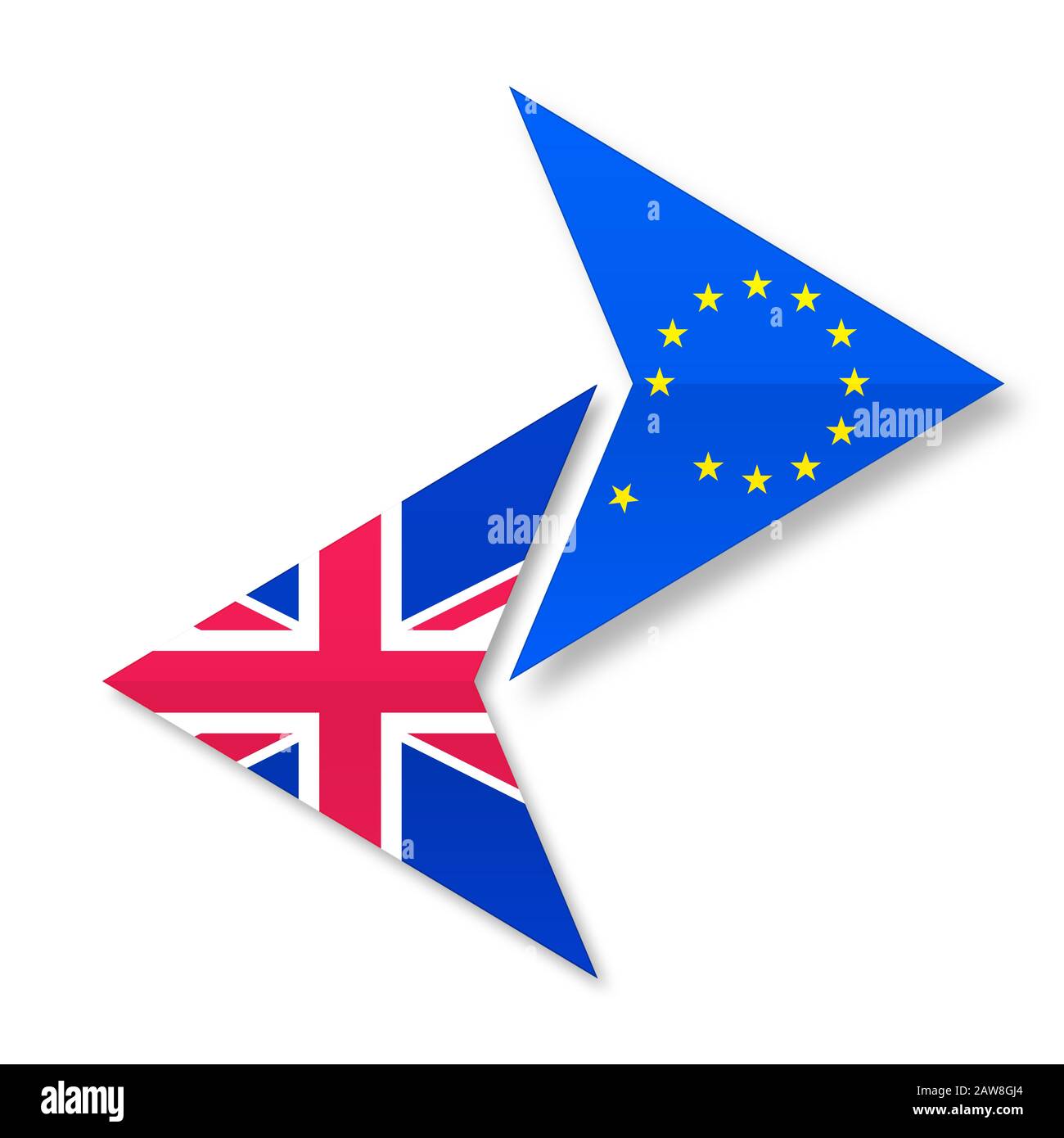 Brexit, UK & EU Flags in arrow shape pointing opposite directions Stock ...