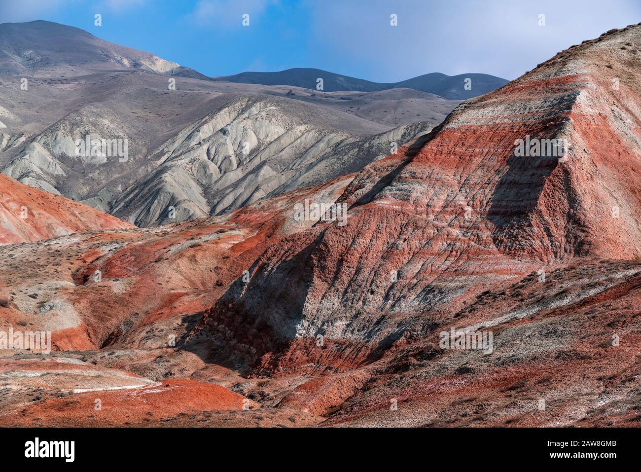 Striped red mountains landscape, the beauty of nature Stock Photo - Alamy