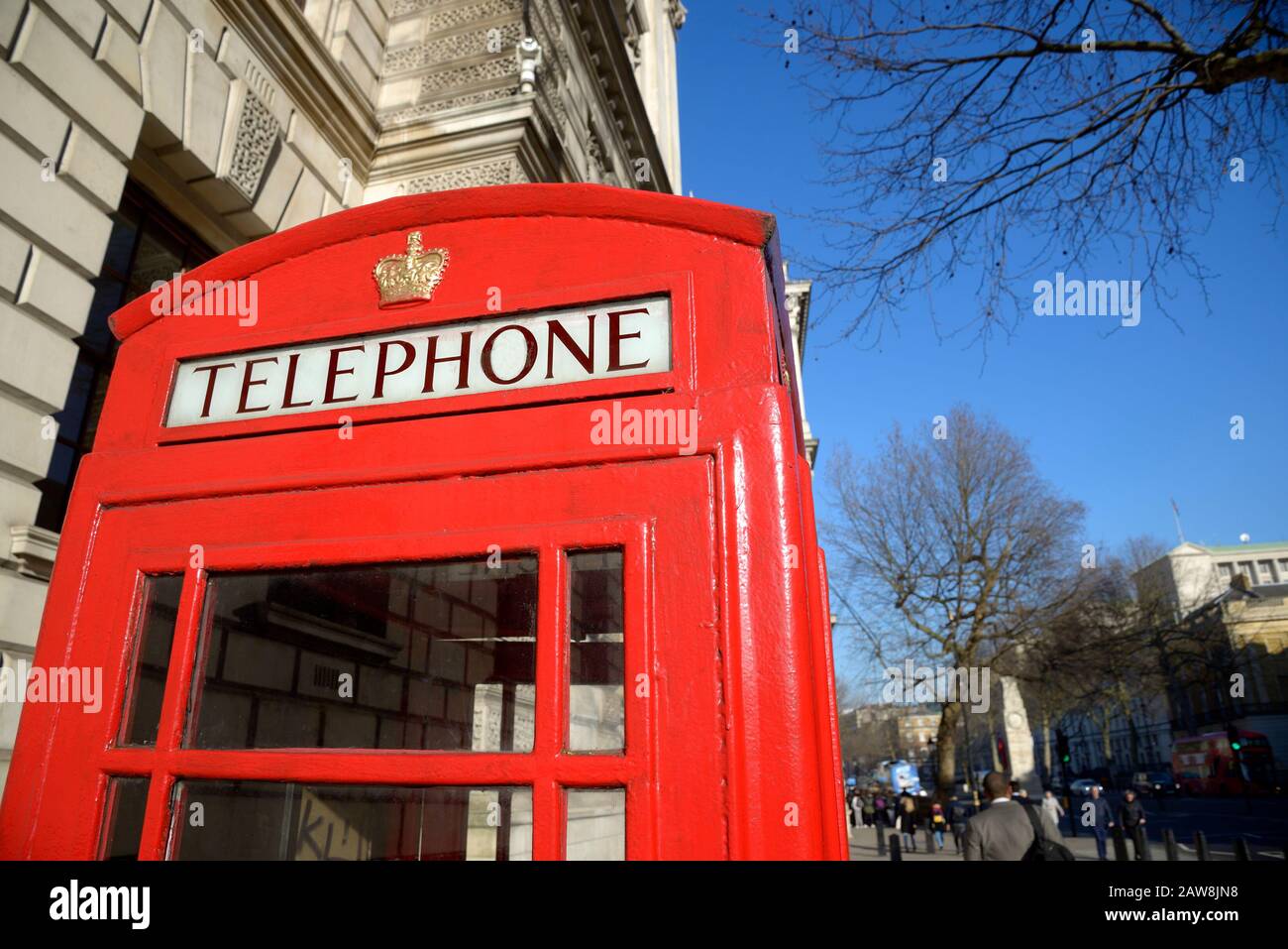 London, England, UK. Iconic red telephone box in Whitehall Stock Photo ...