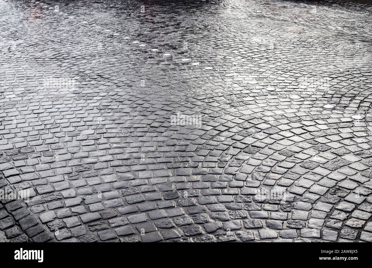 Detailed close up view on cobblestone street textures in high ...