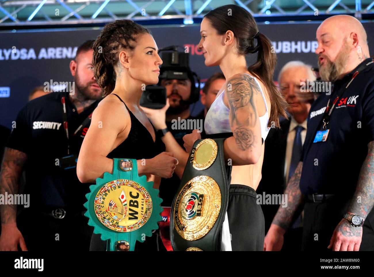 Eva Wahlstrom (left) and Terri Harper square up to each other during ...