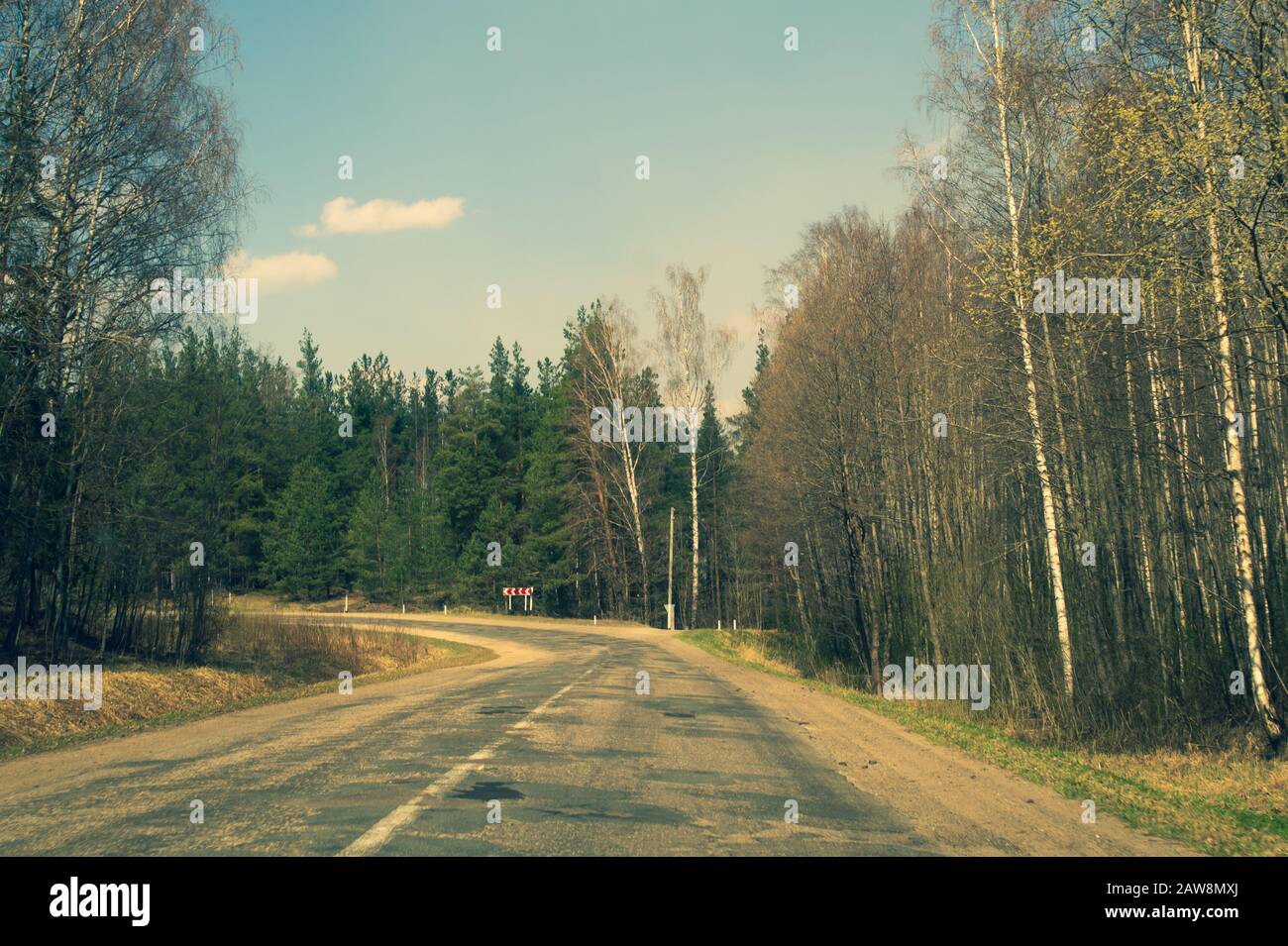 Forest road. way through the forest. country roadway Stock Photo - Alamy