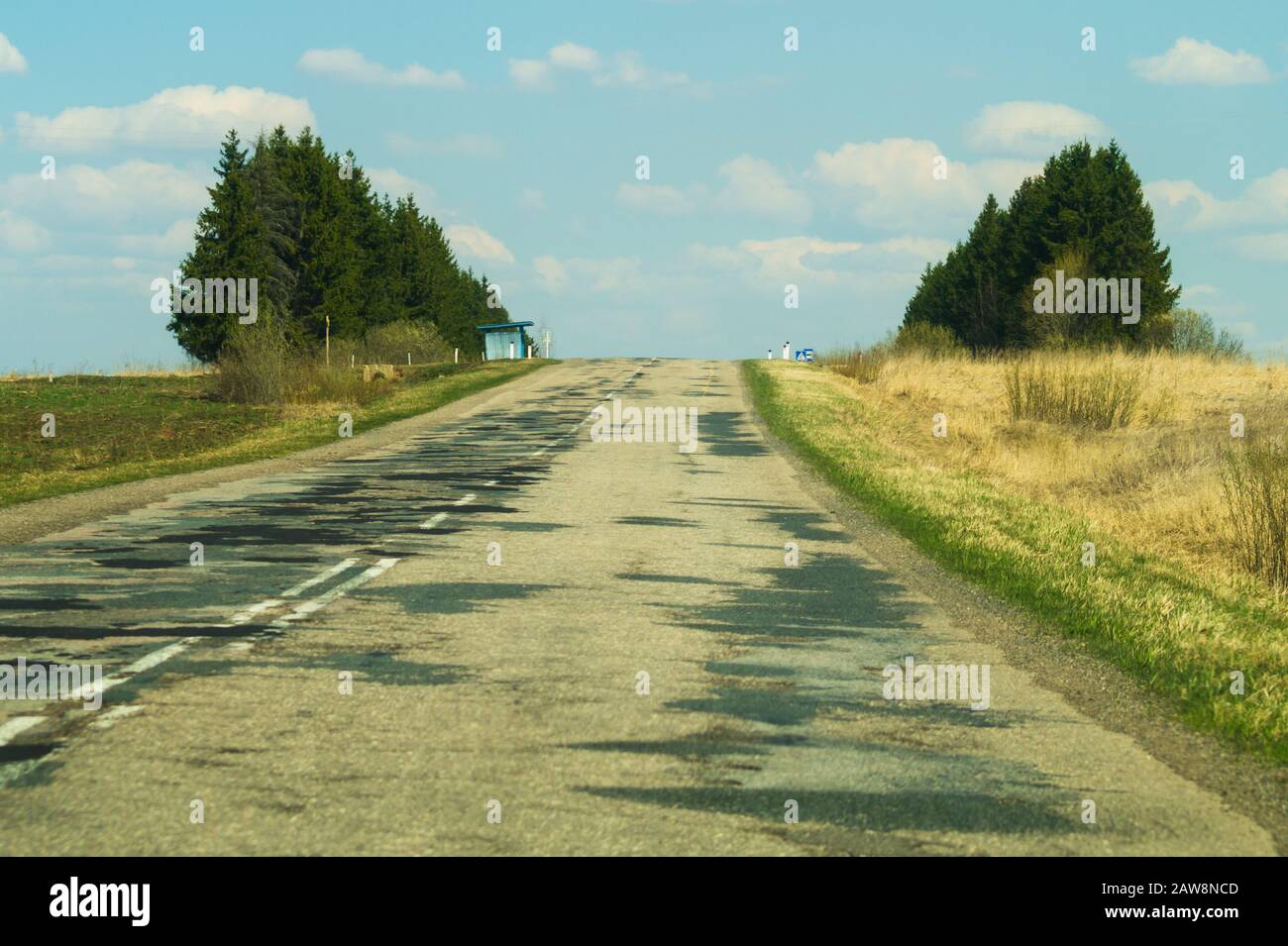 Forest road. way through the forest. country roadway Stock Photo - Alamy