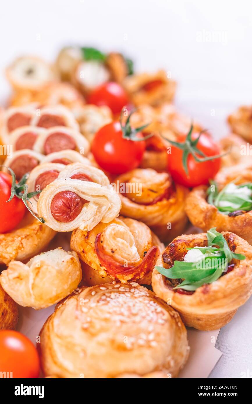 Close up of various pastry products on table Stock Photo - Alamy