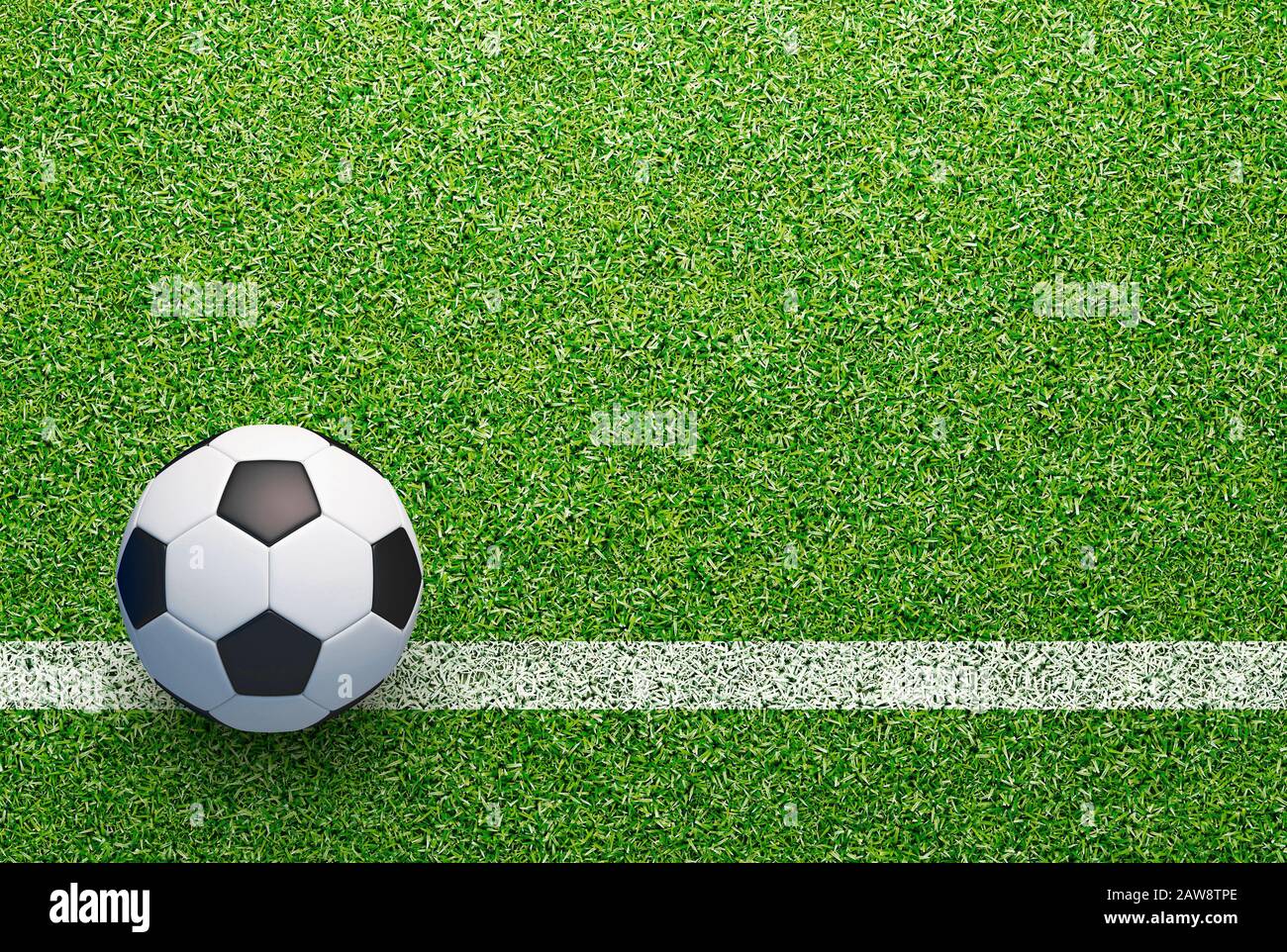 Soccer field with soccer ball and line, 3d rendering Stock Photo - Alamy