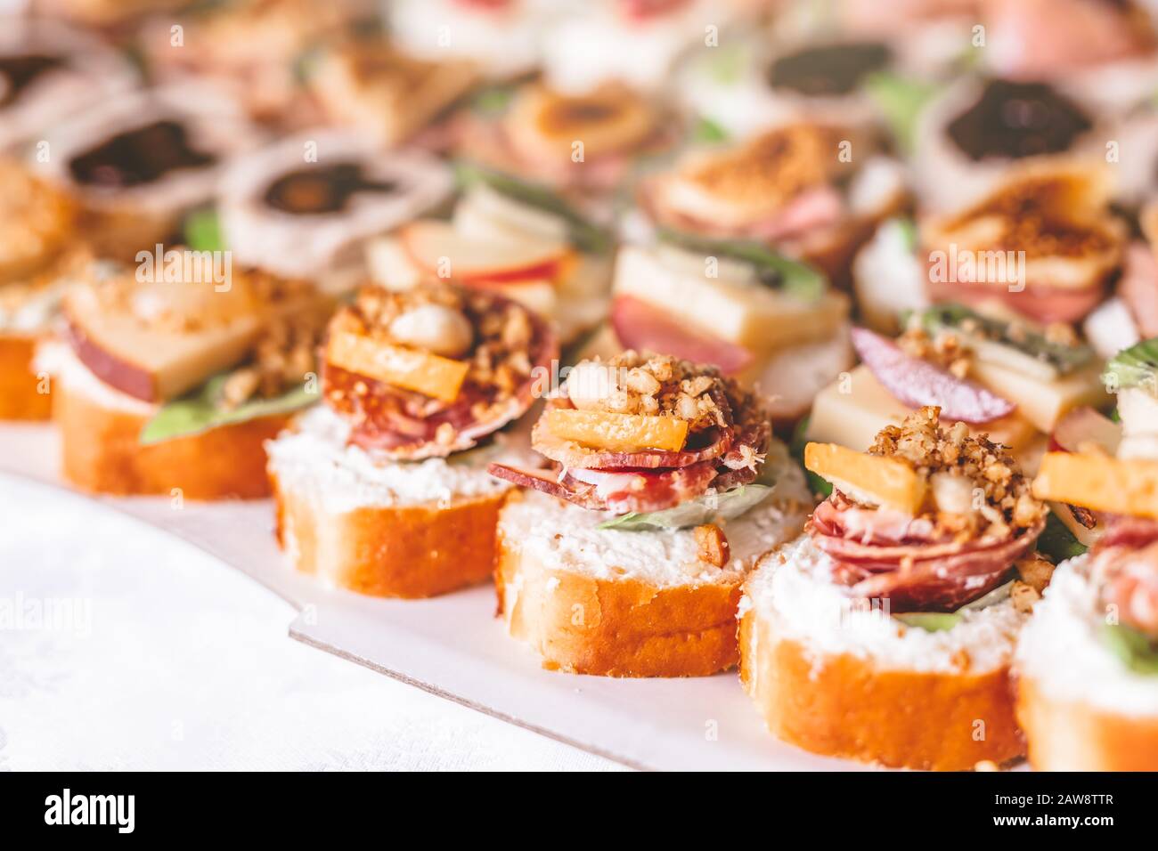 Canapes and appetizers catering service buffet meal concept Stock Photo ...
