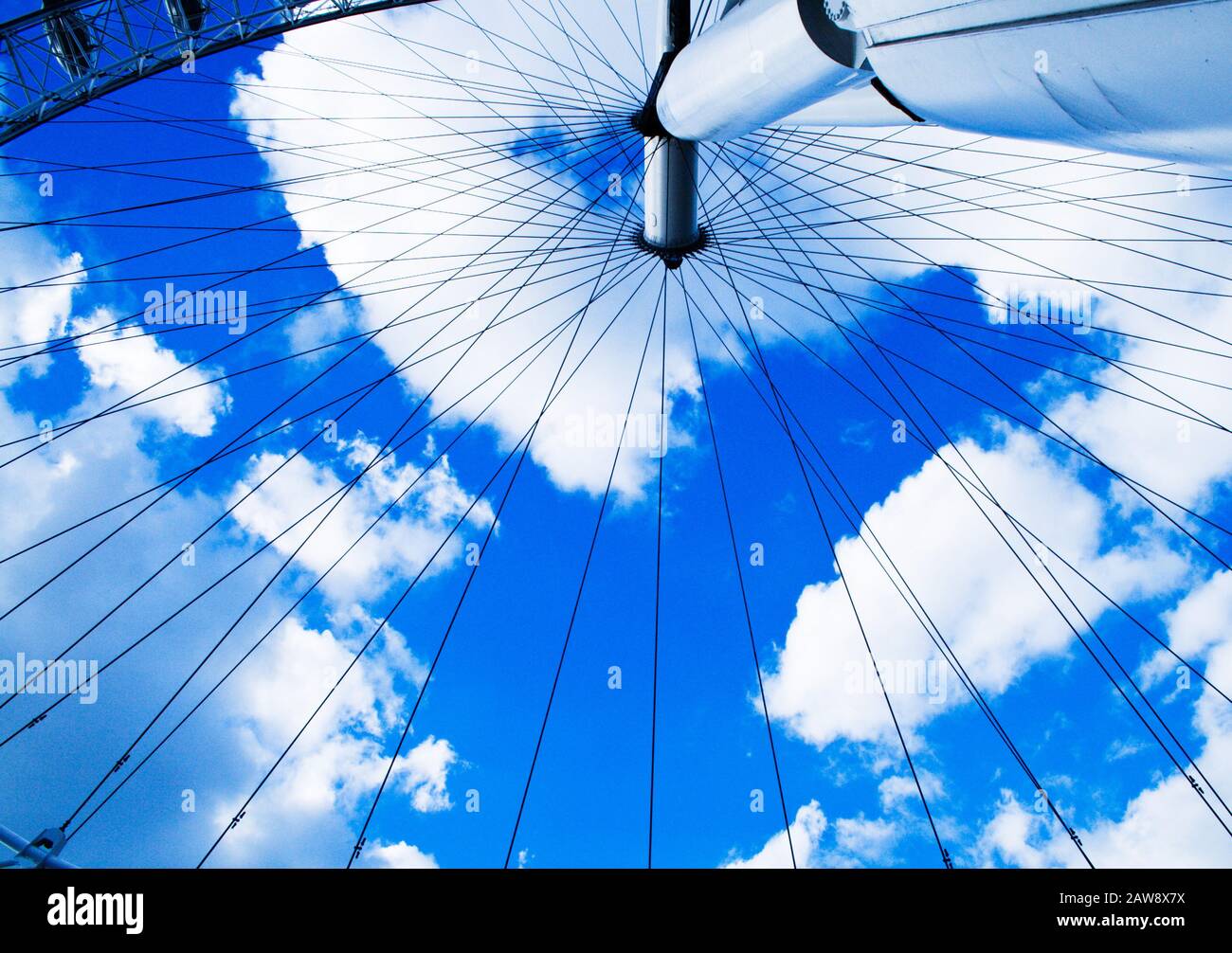 Spokes of The London Eye. Abstract view of The London Eye. Looking ...