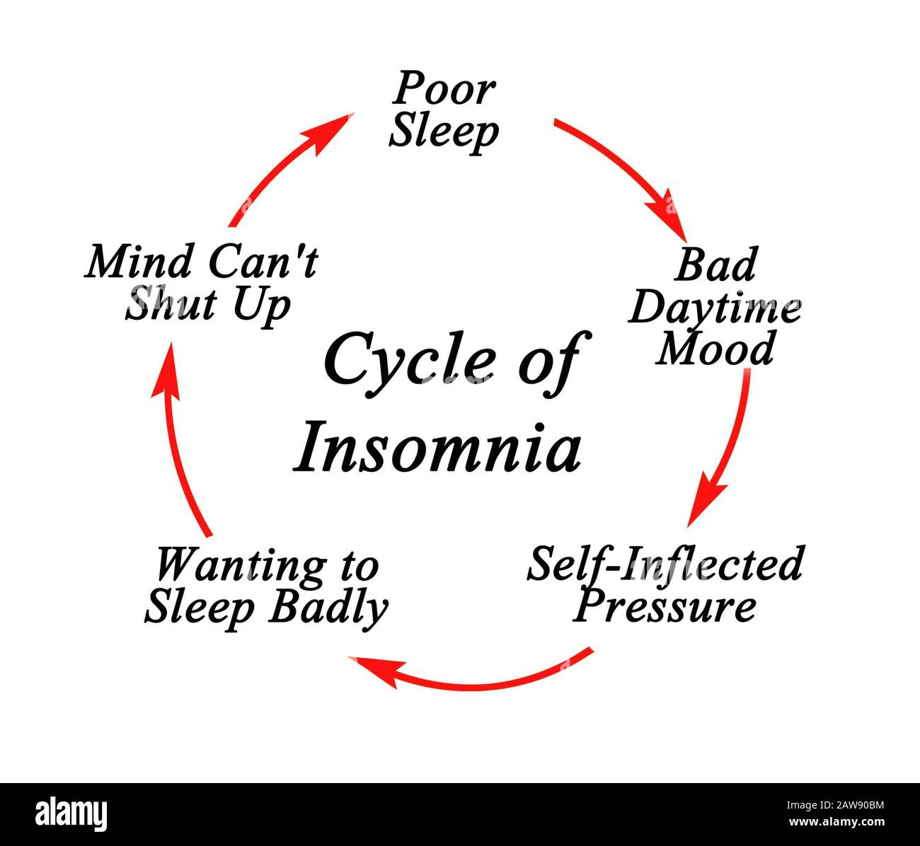 Components of Cycle of Insomnia Stock Photo - Alamy