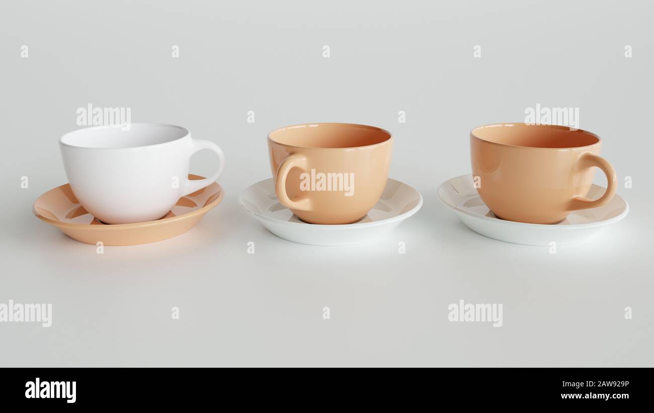 Three colorful cups side by side - 3D rendering Stock Photo - Alamy