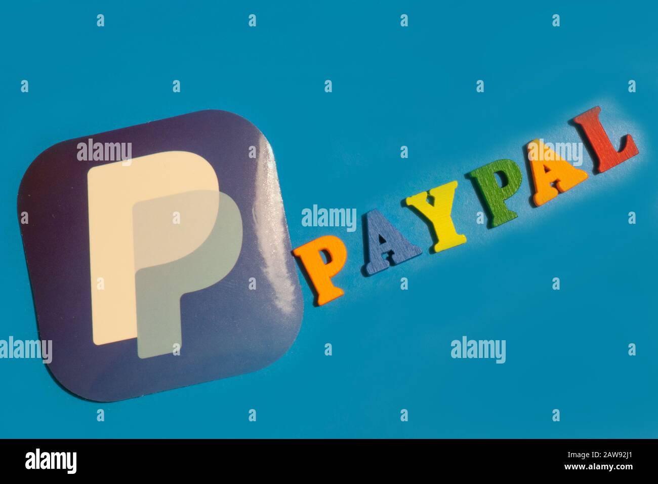 Los Angeles, California, USA - 25 January 2020: Paypal logo app on blue ...