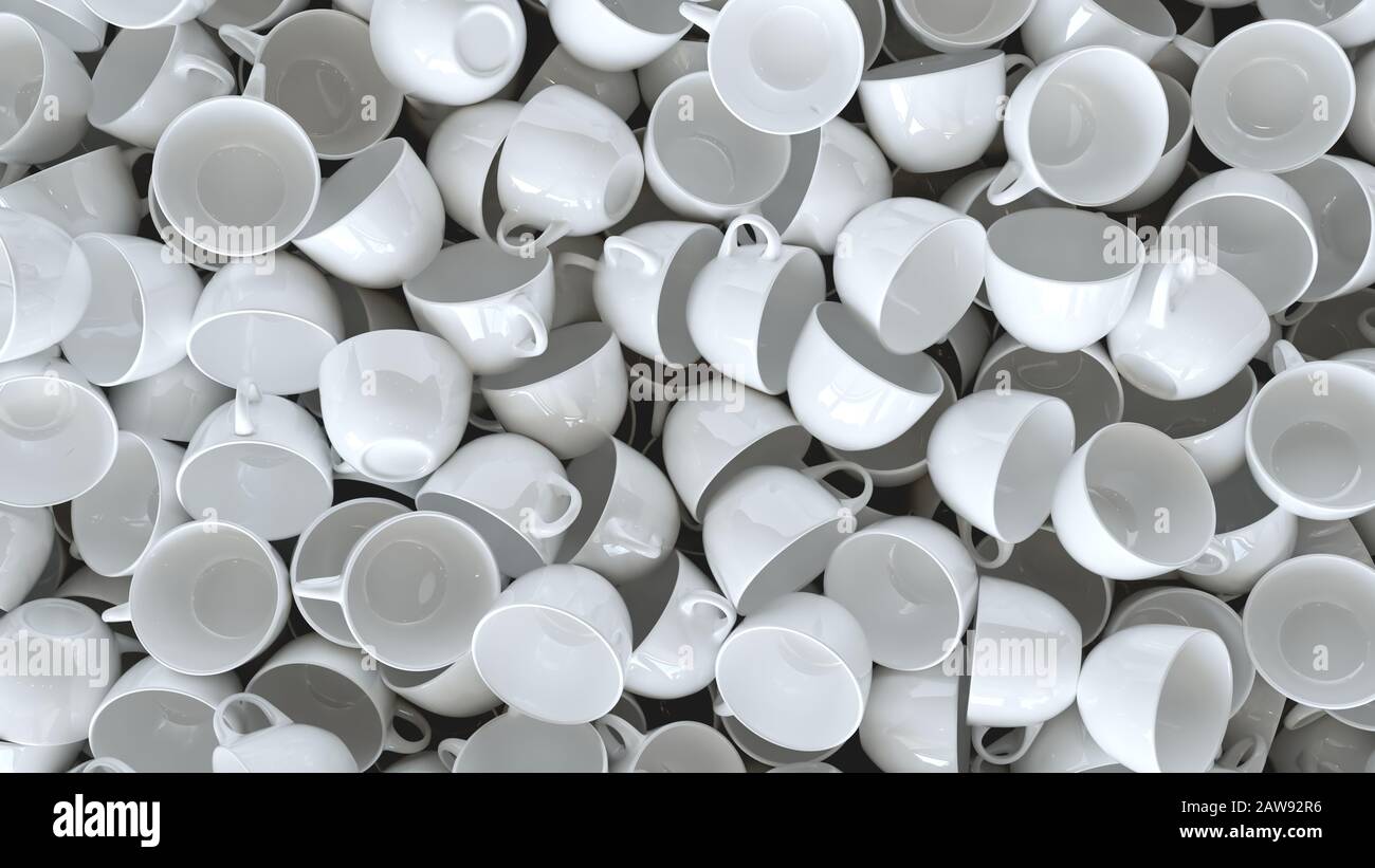 A lot of white cups in a heap - 3D rendering Stock Photo - Alamy