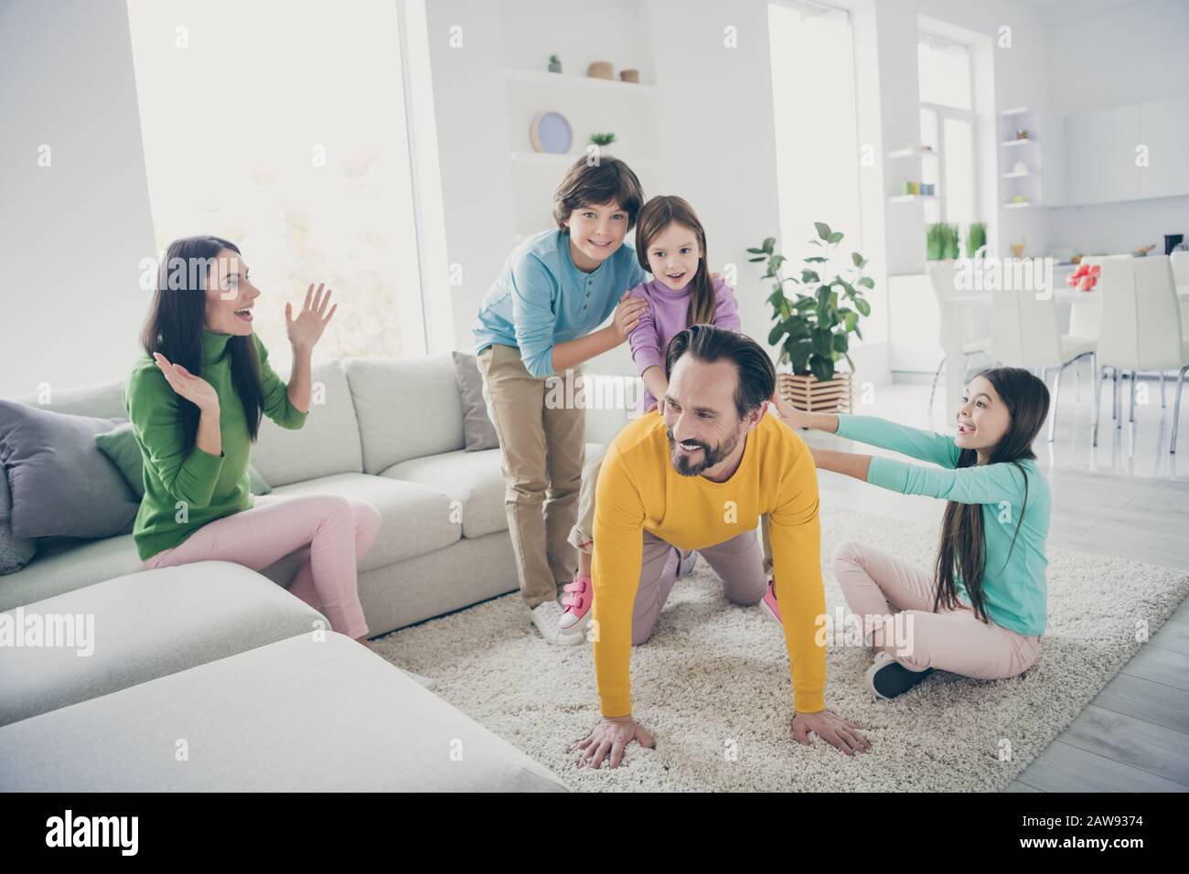 Nice attractive cheerful humorous adorable family three pre-teen kids ...