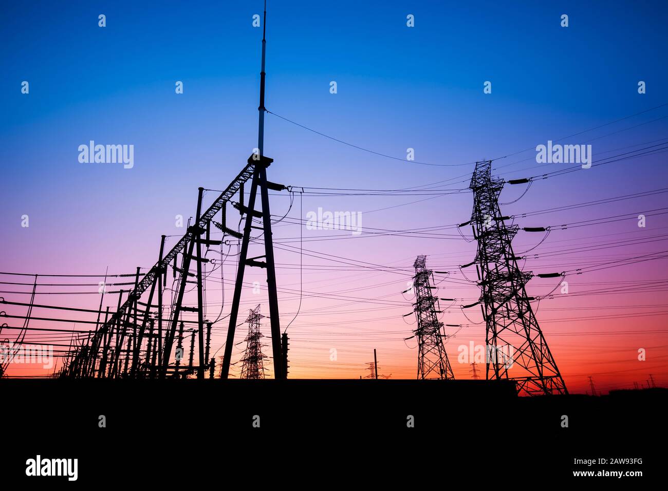 In the evening, the outline of substation Stock Photo - Alamy