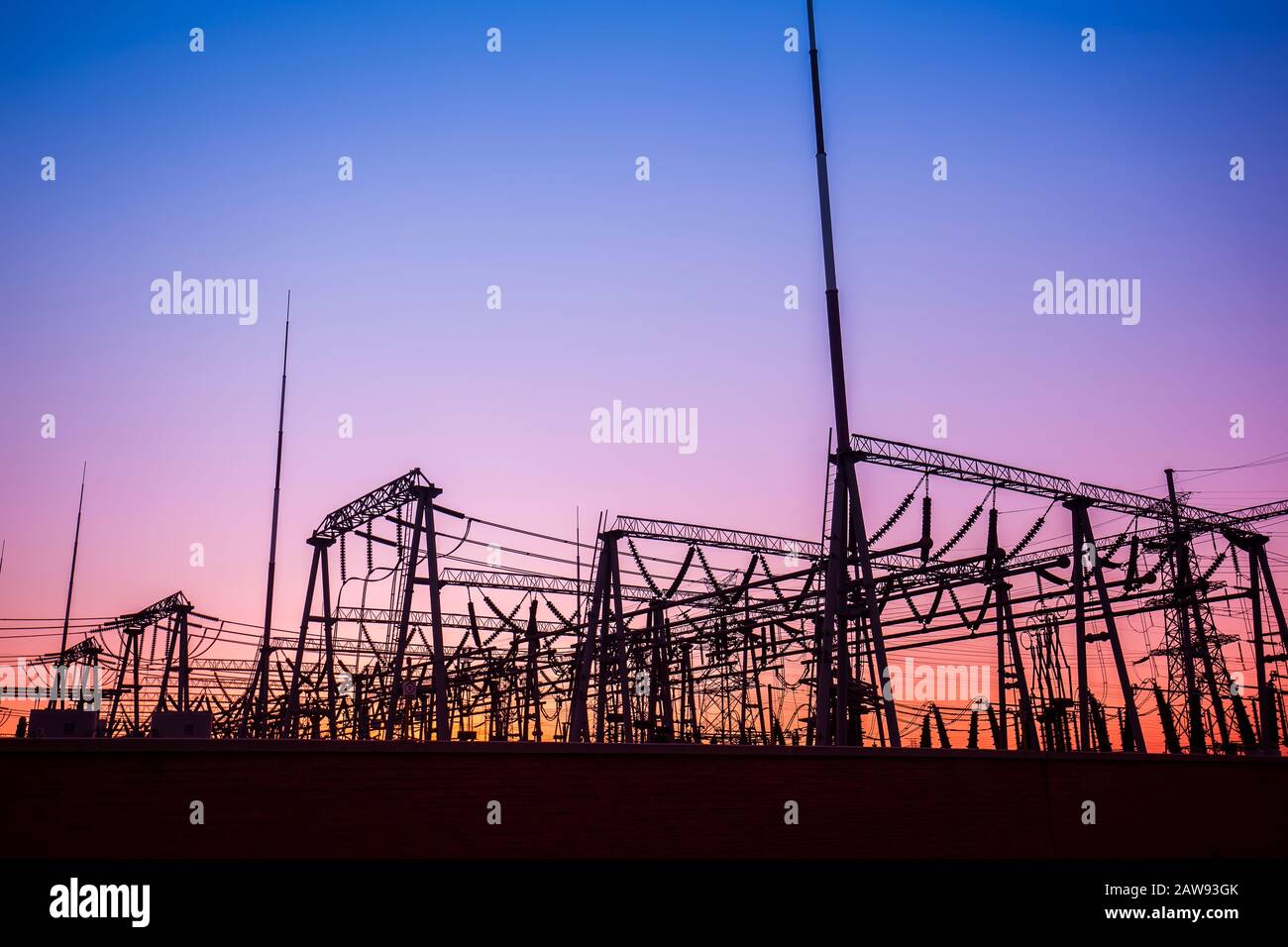 In the evening, the outline of substation Stock Photo - Alamy
