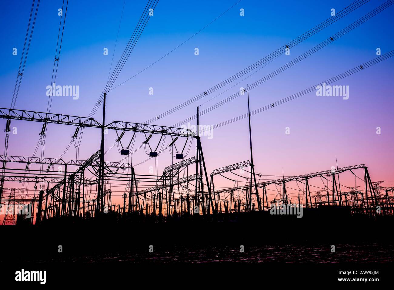 In the evening, the outline of substation Stock Photo - Alamy