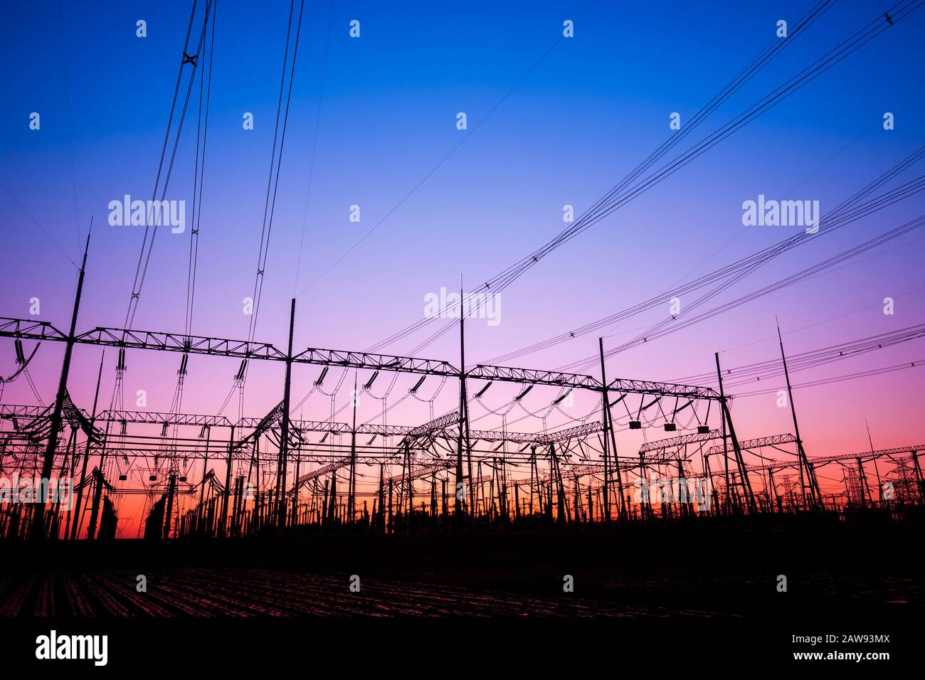 In the evening, the outline of substation Stock Photo - Alamy