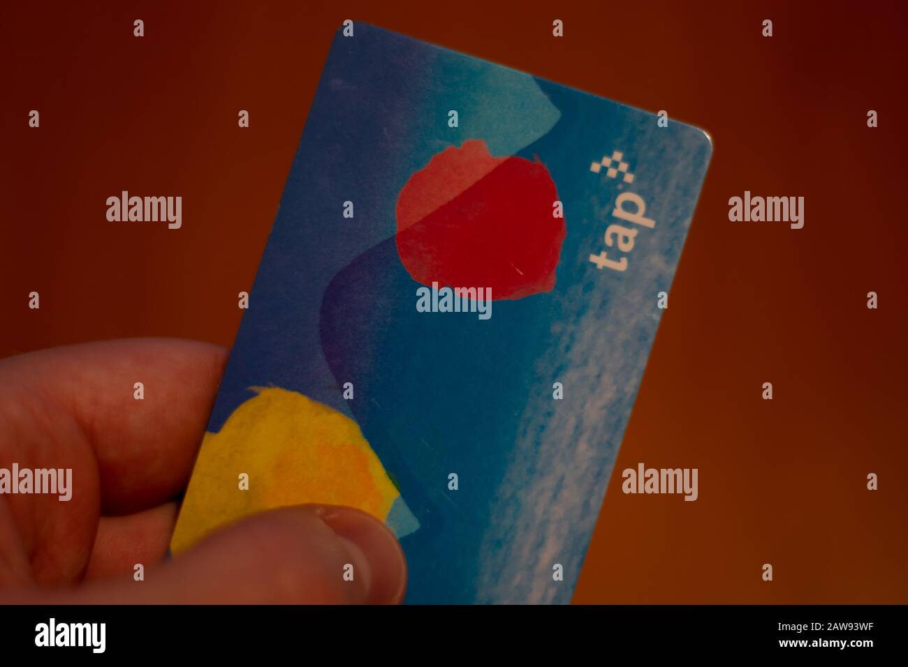 New York City, USA - 5 February 2020: TAP ride card in hand. Transit ...