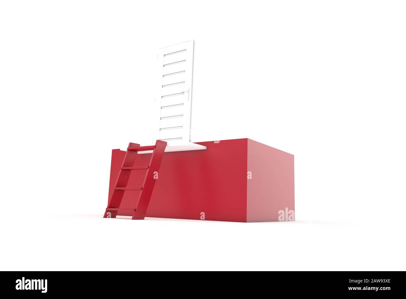 3d rendering, concept of ladder or stairway to box with door, isolated ...