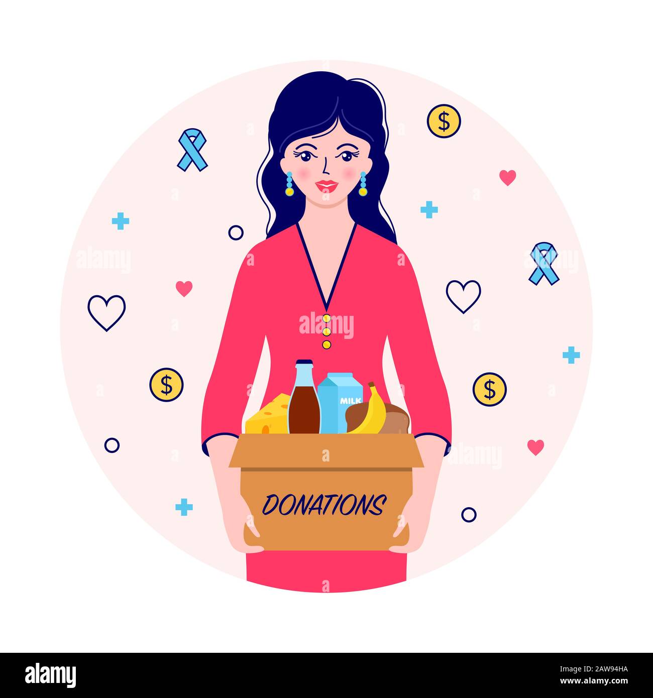 Woman giving donation cardboard box Cut Out Stock Images & Pictures - Alamy