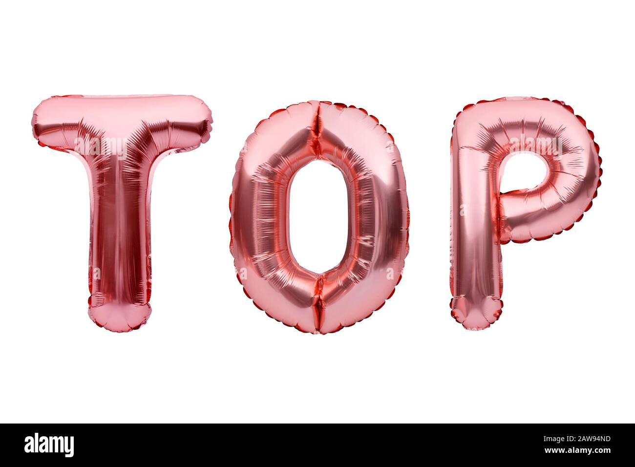 Pink golden word TOP made of inflatable balloons isolated on white ...