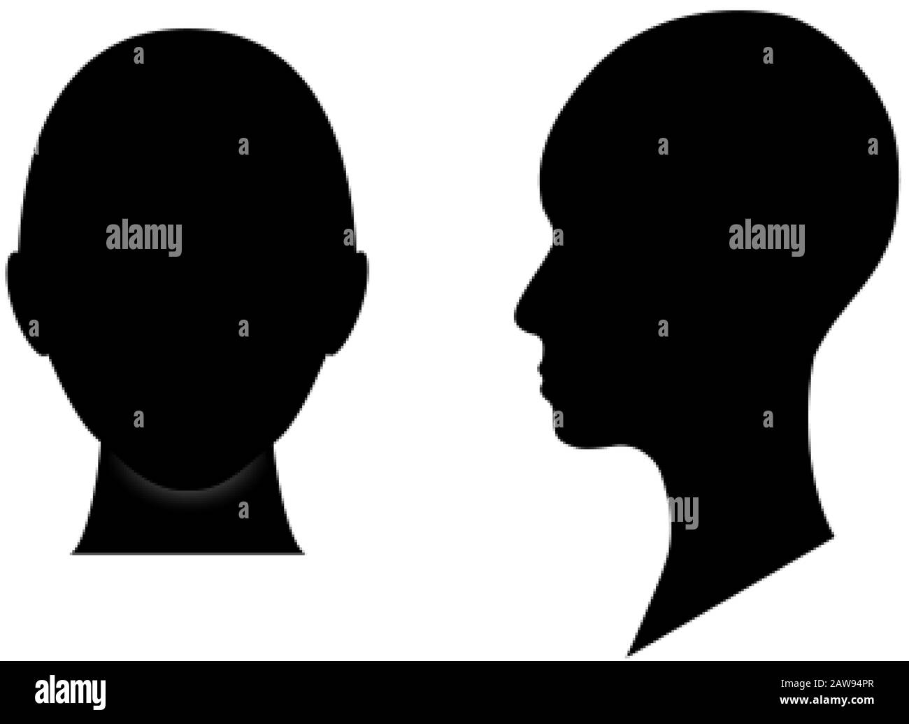 Front and side view silhouette of a teenager head. Anonymous gender ...