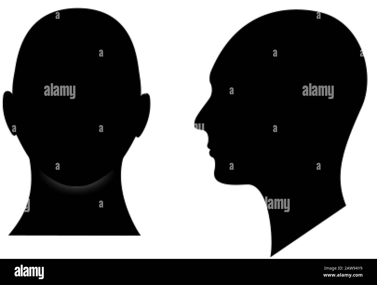Front and side view silhouette of a man head. Anonymous male person ...