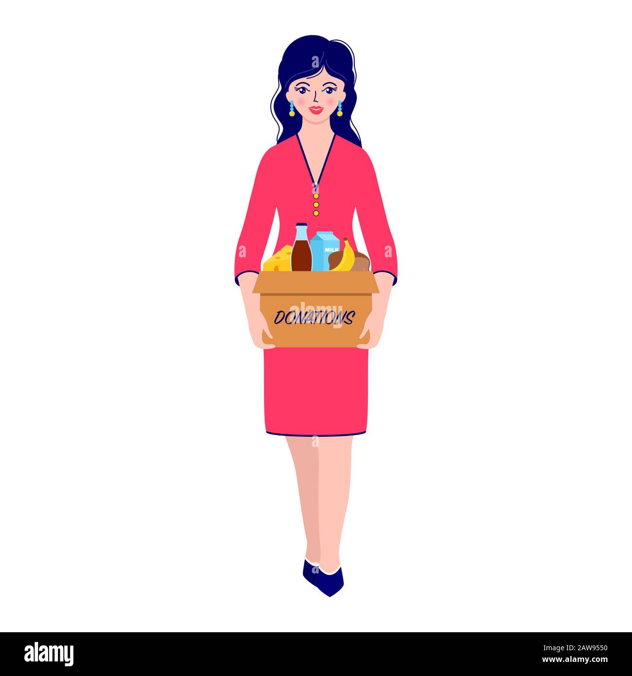 Woman giving donation cardboard box Cut Out Stock Images & Pictures - Alamy