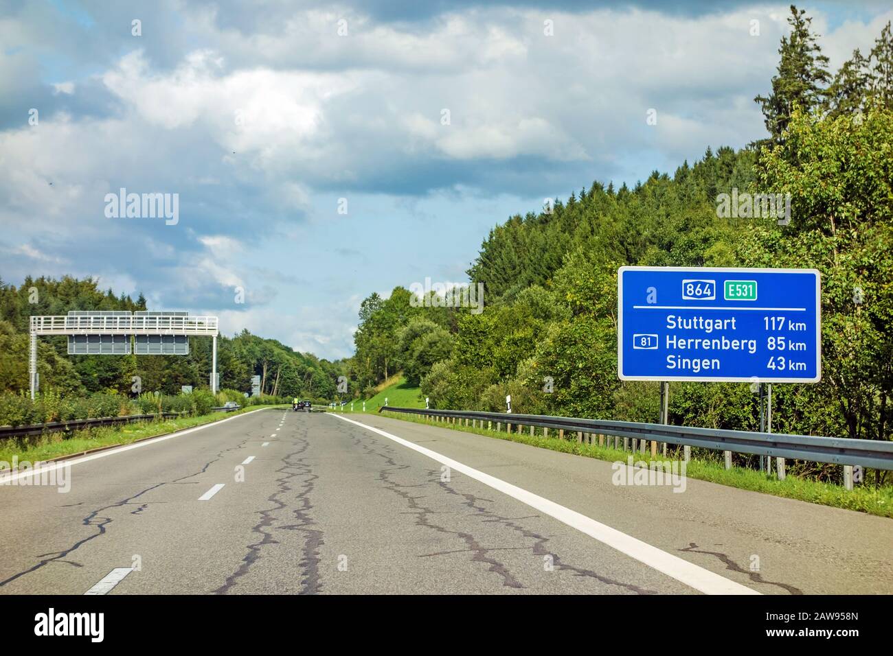 motoway road sign on (Autobahn 81 / A 81 / E 531) showing way to city ...