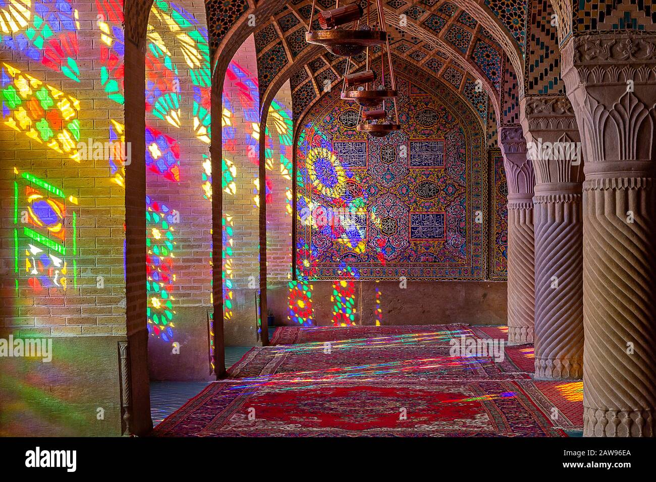 Nasir-Ol-Molk Mosque known also as Pink Mosque, with the reflection of ...