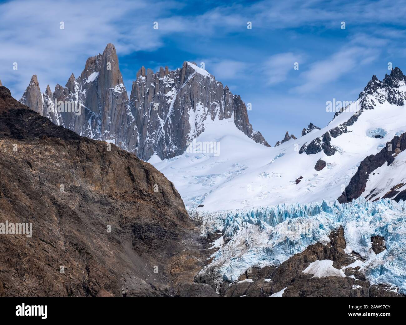 Glacier, Fitz Roy Trek, El Chalten, Patagonia, Argentina Stock Photo ...