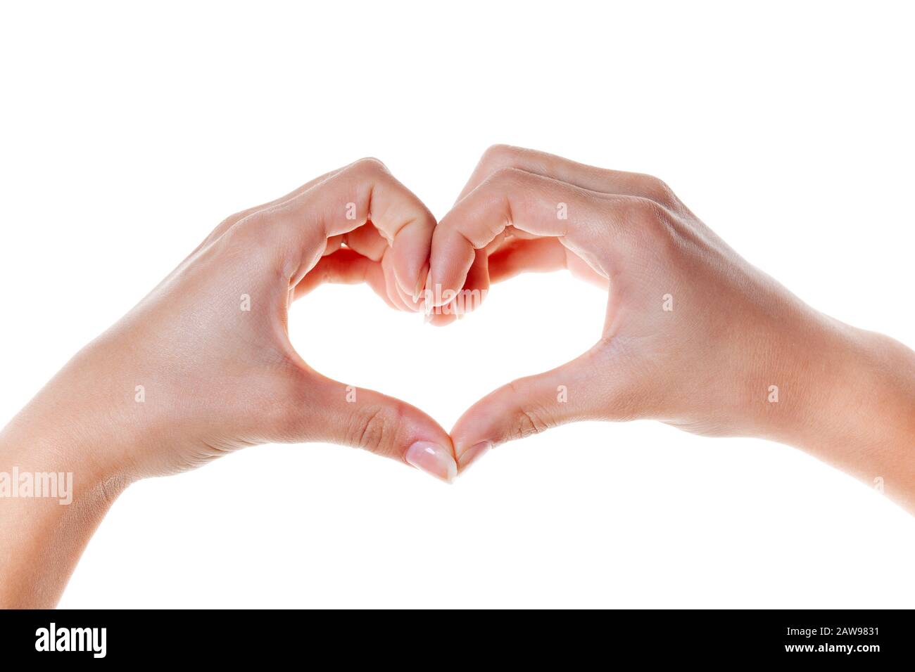 Woman hand making a heart shape. isolated on white Stock Photo - Alamy