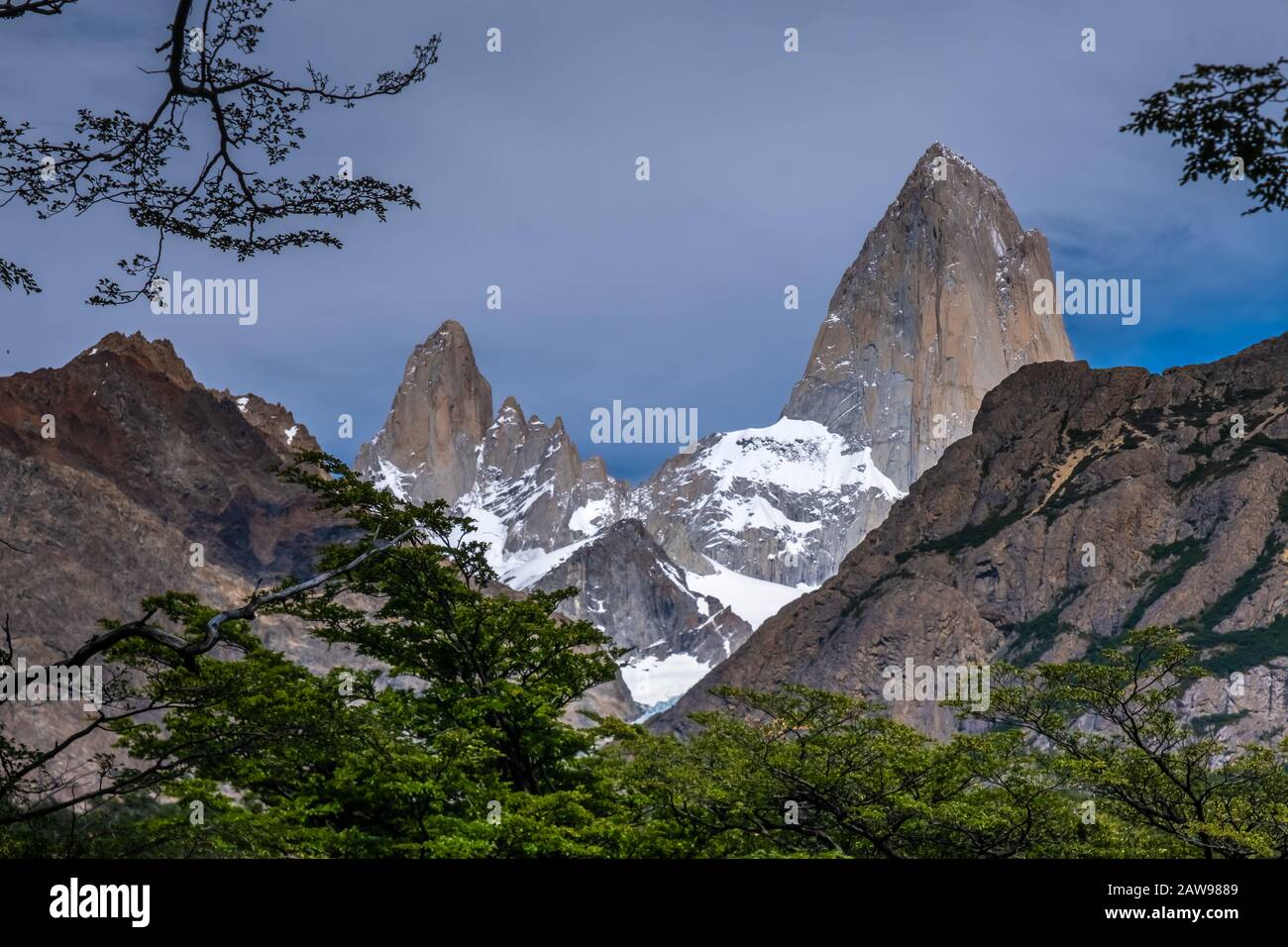 View of the Fitz Roy Peak from the lower forest trails. Fitz Roy Trek ...