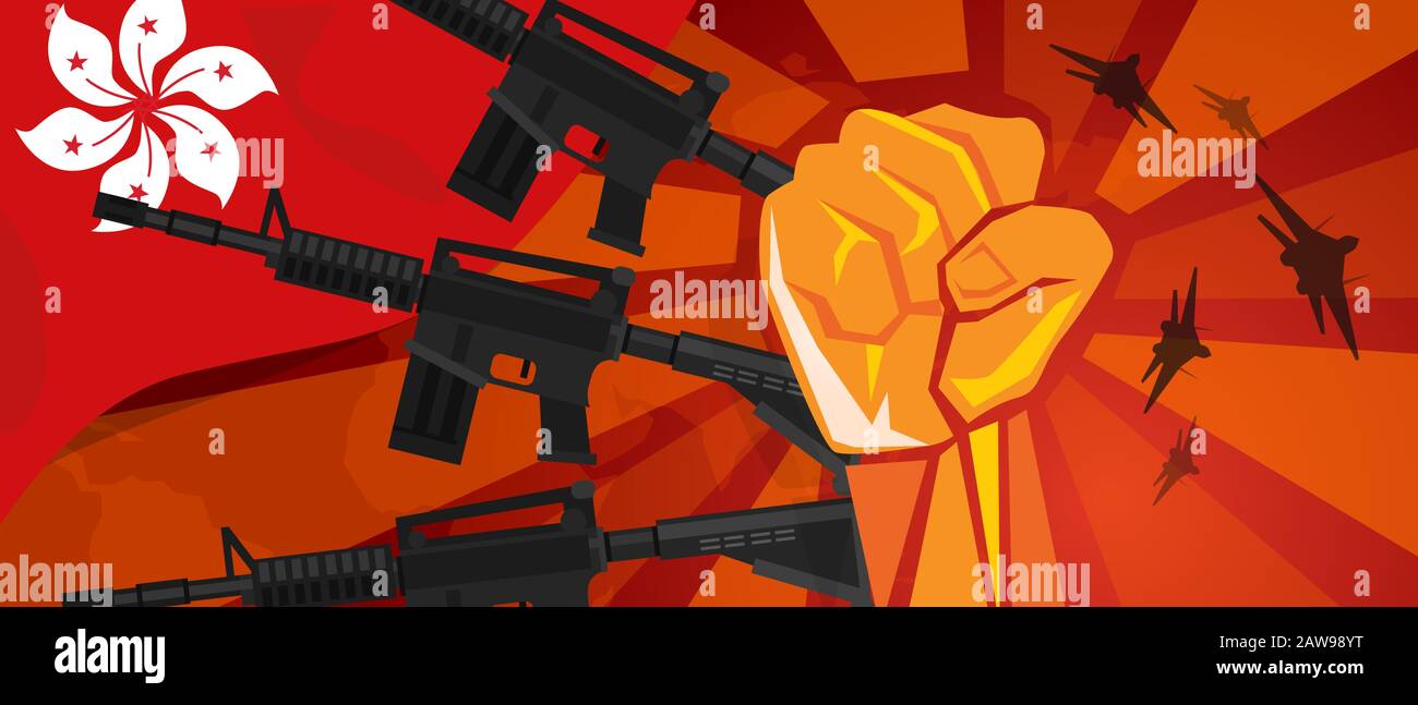 Hongkong flag and hand fist fight warfare country army. National flag ...