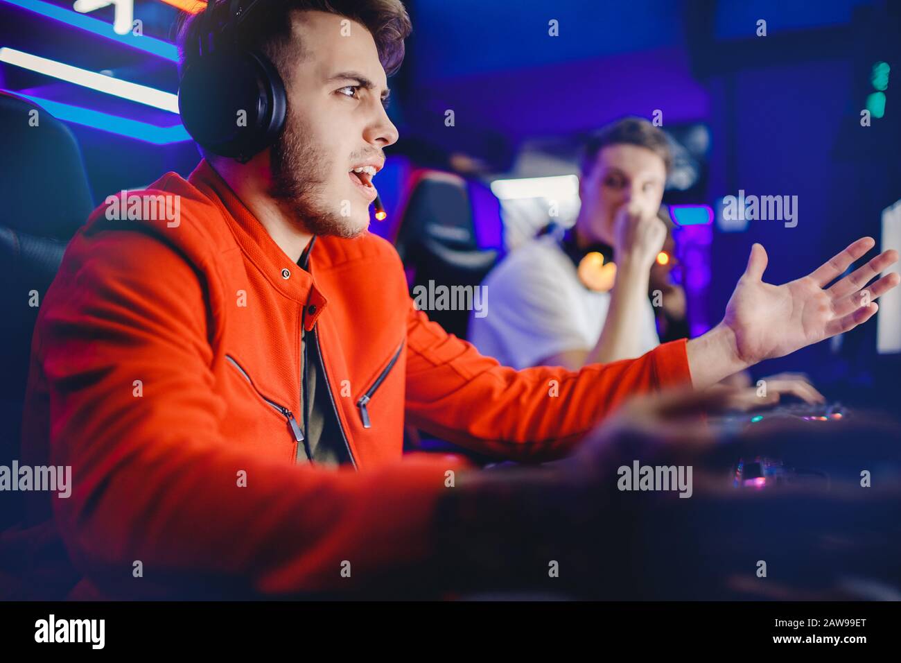 Gamer young man is defeated in online video game, anger and facepalm ...