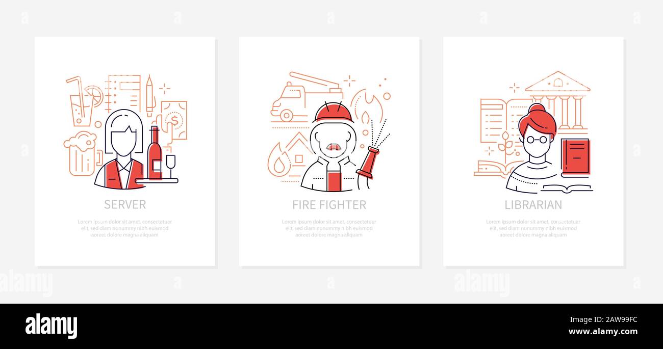 Different professions - line design style banners set Stock Vector ...