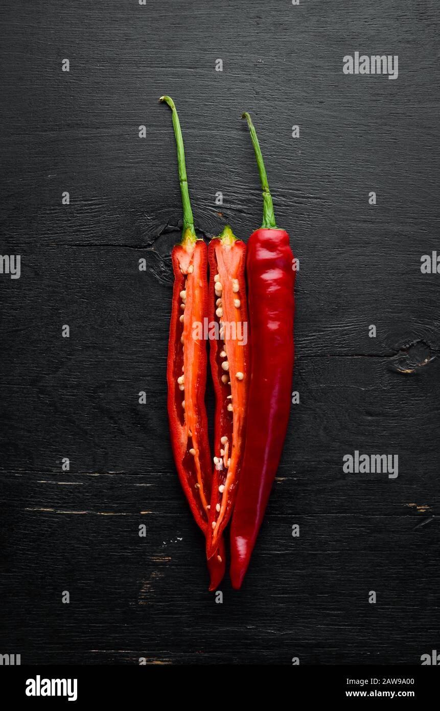 Red hot chili peppers. Top view. Free space for your text Stock Photo ...