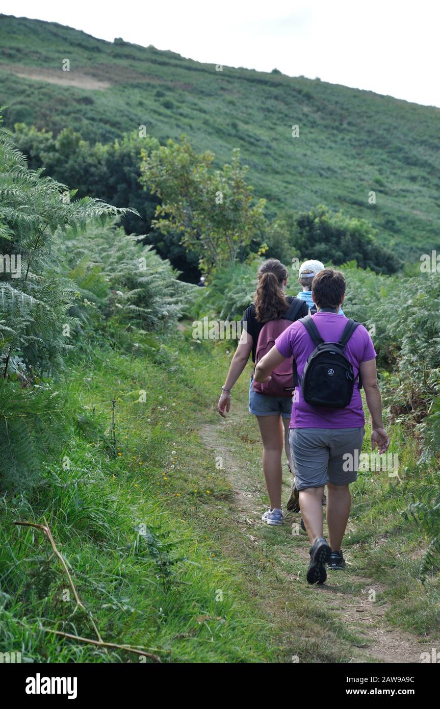 OMONVILLE-LA-ROGUE FRANCE,16 AUGUST, 2014: Hikers on the GR223 Stock ...