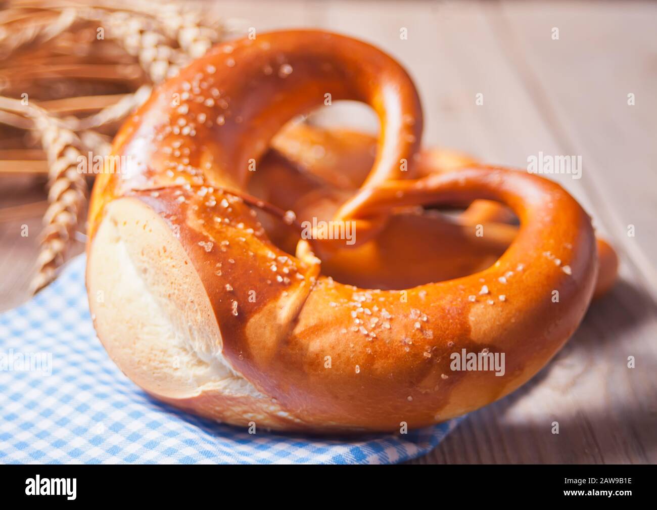 Freshly baked homemade salt Bavarian pretzel. German bakery Stock Photo ...