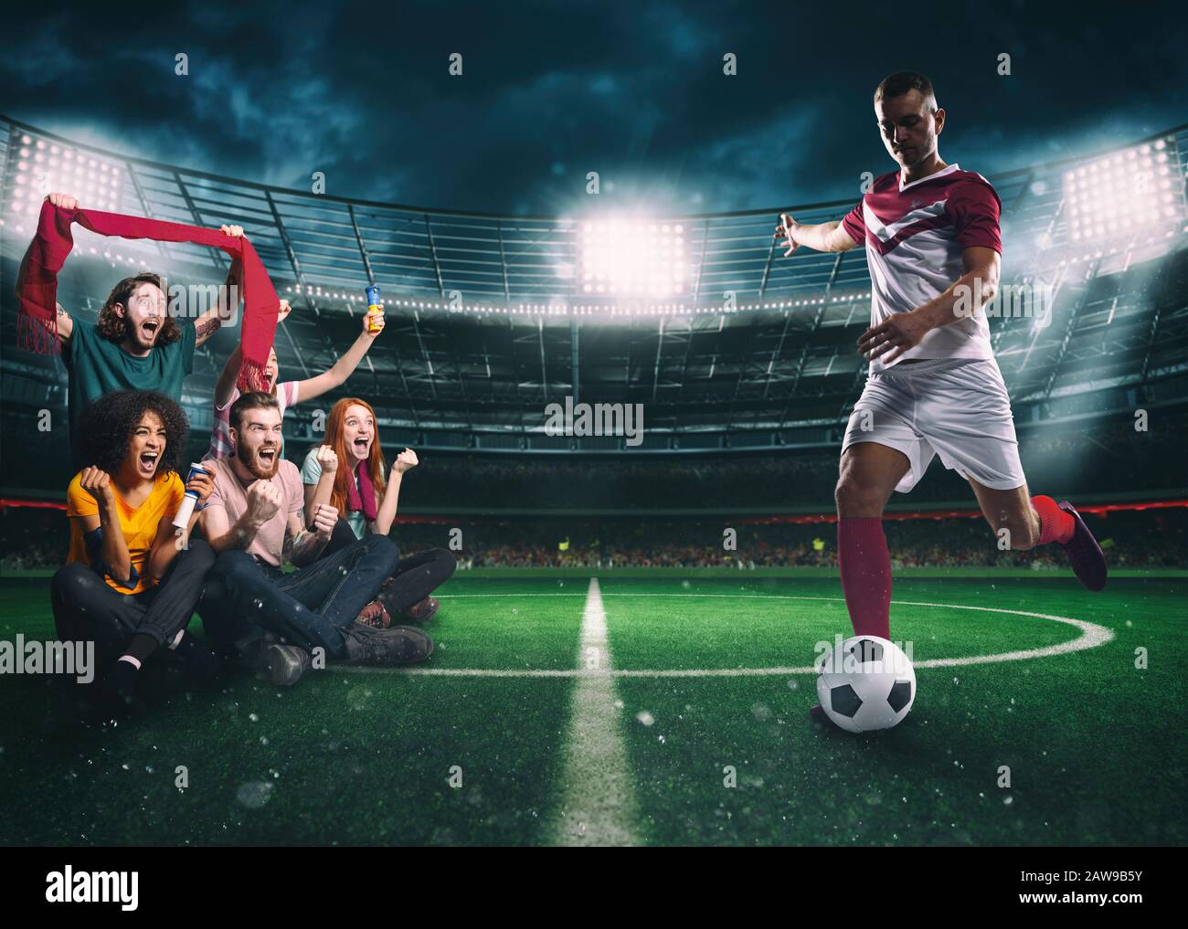 Soccer fans in the middle of the action during a night game at the ...