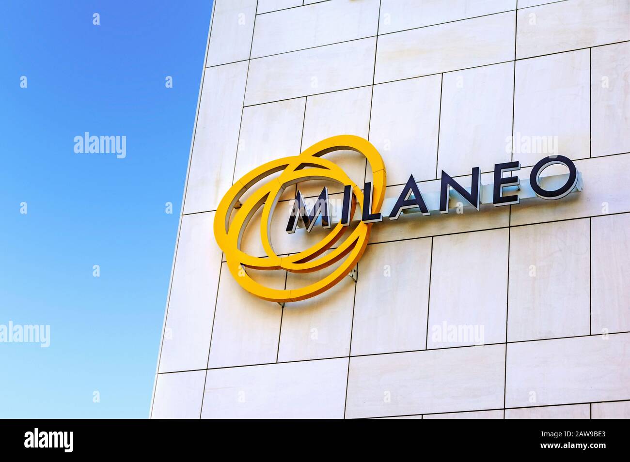Stuttgart, Germany - November 1, 2015: Logo of the Milaneo Shopping ...