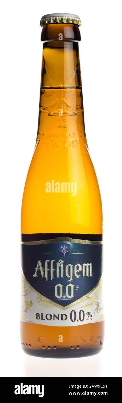 Bottle of Affligem non alcoholic Blond beer isolated on a white ...