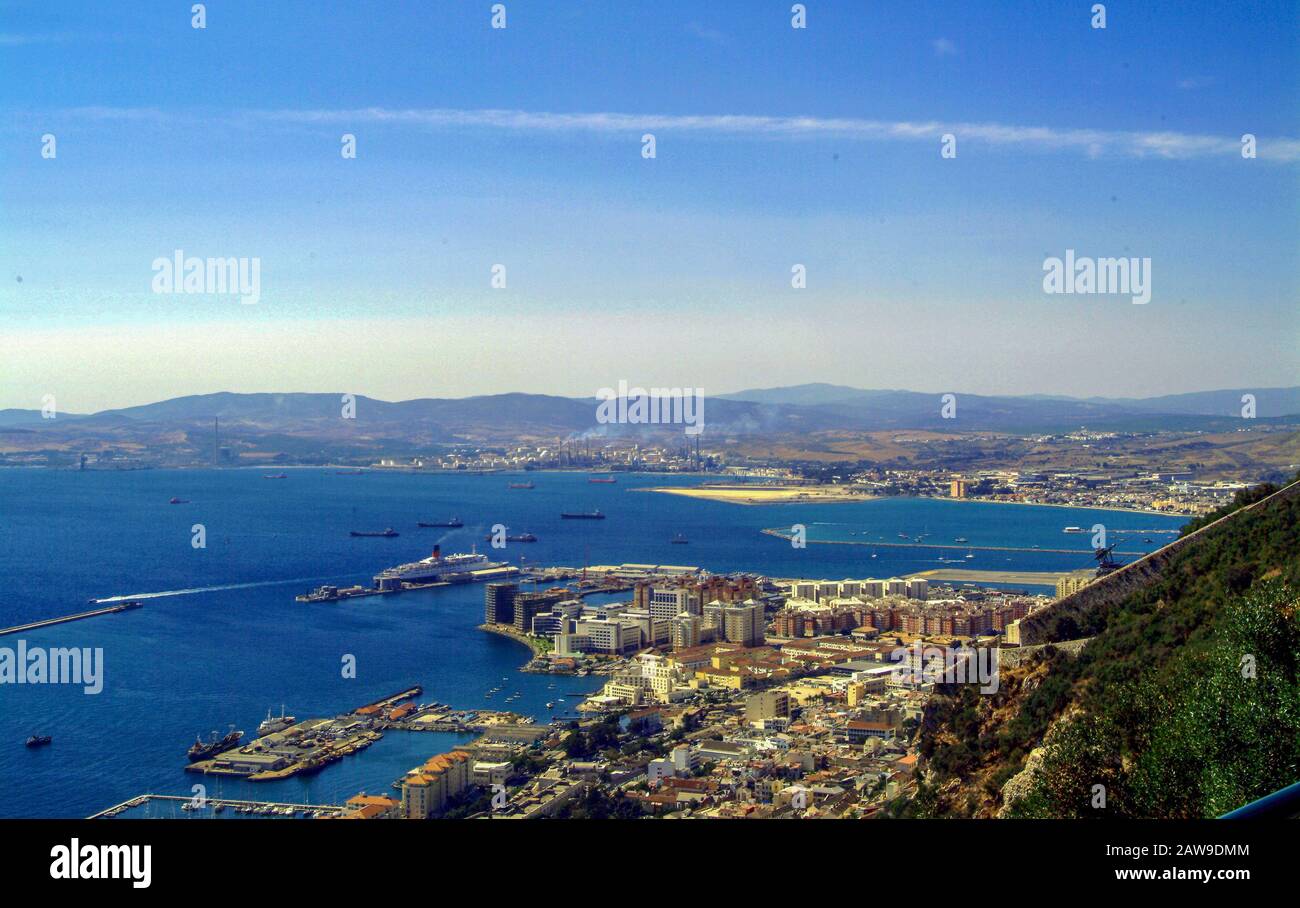 View from the top station in Gibraltar looking across the gibraltar ...