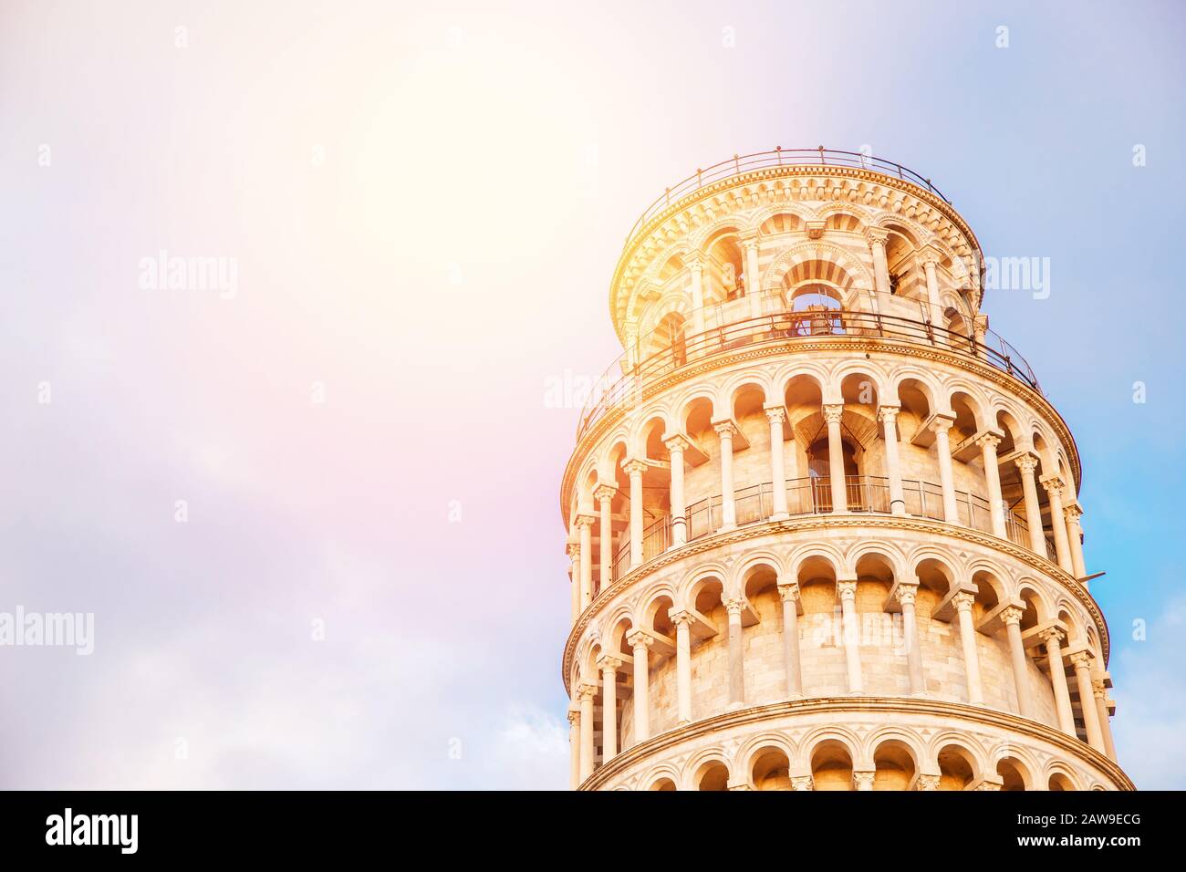 Leaning Tower sunny day in Pisa, Italy. Sunset. Blue sky Stock Photo ...